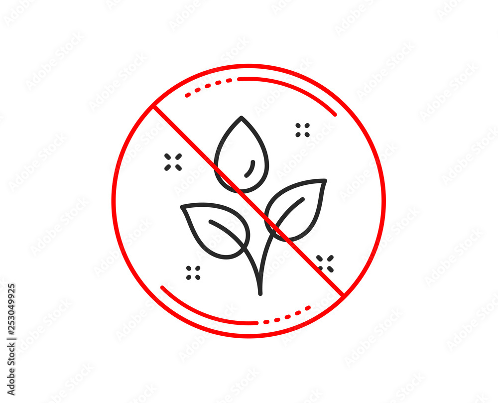 No or stop sign. Plants watering line icon. Leaves dew sign ...