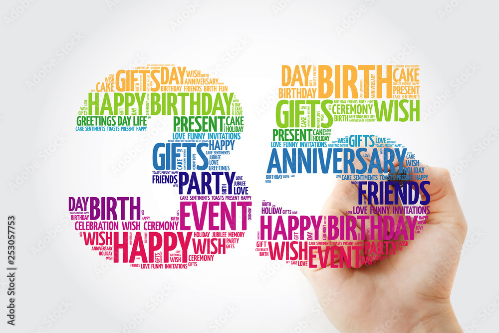 Happy 35th birthday word cloud collage concept Stock Photo | Adobe Stock