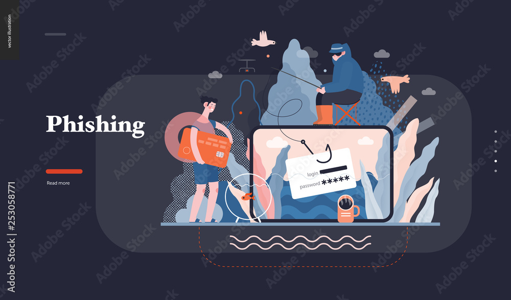 Technology 3 - Phishing - flat vector concept digital illustration of ...