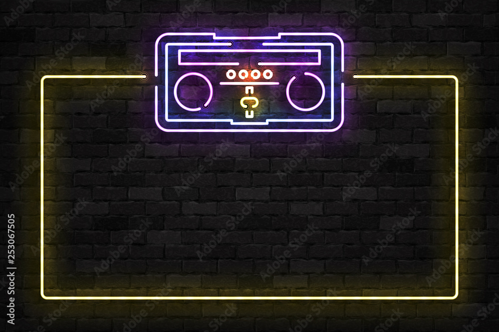 Vector realistic isolated neon sign of DJ frame logo for template ...