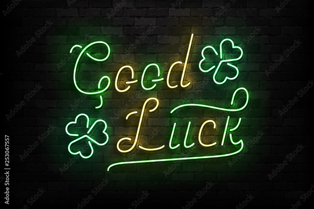 Vector realistic isolated neon sign of Good Luck logo for template ...
