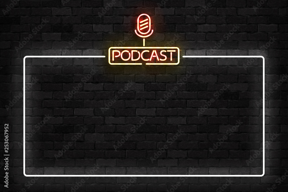 Vecteur Stock Vector realistic isolated neon sign of Podcast frame logo ...