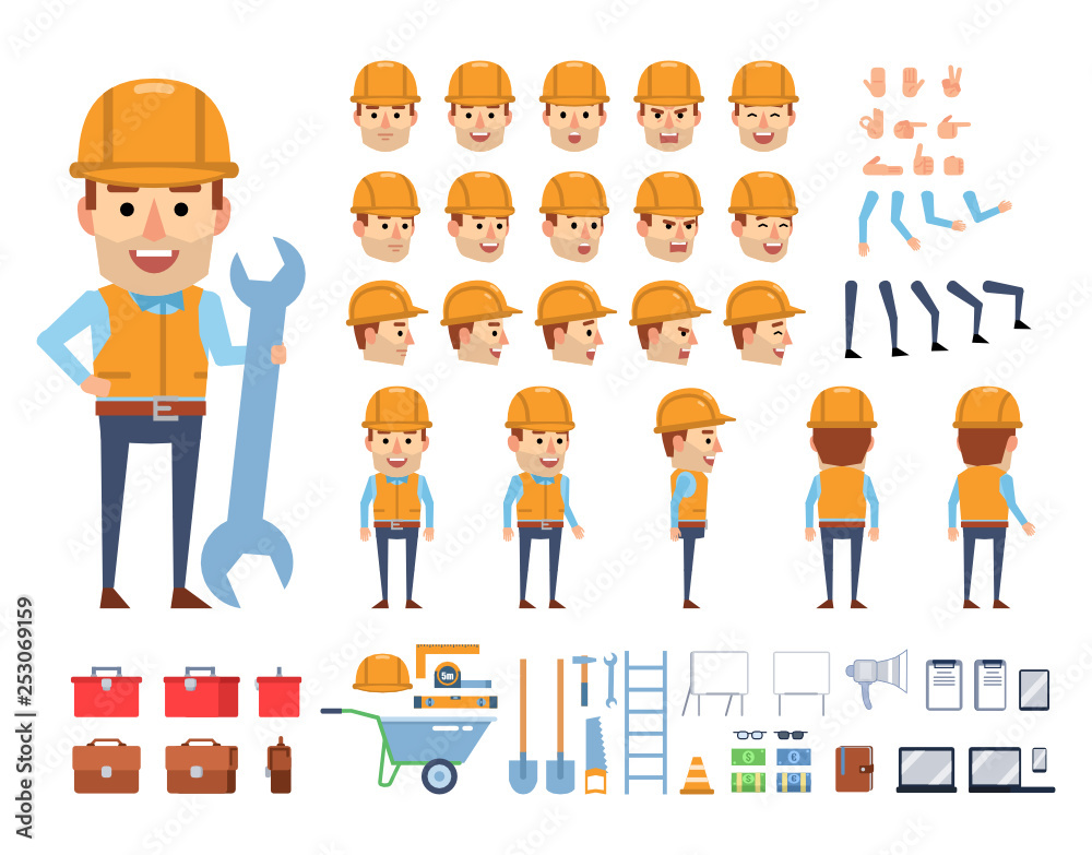 Construction worker creation kit. Creat your own pose, action ...