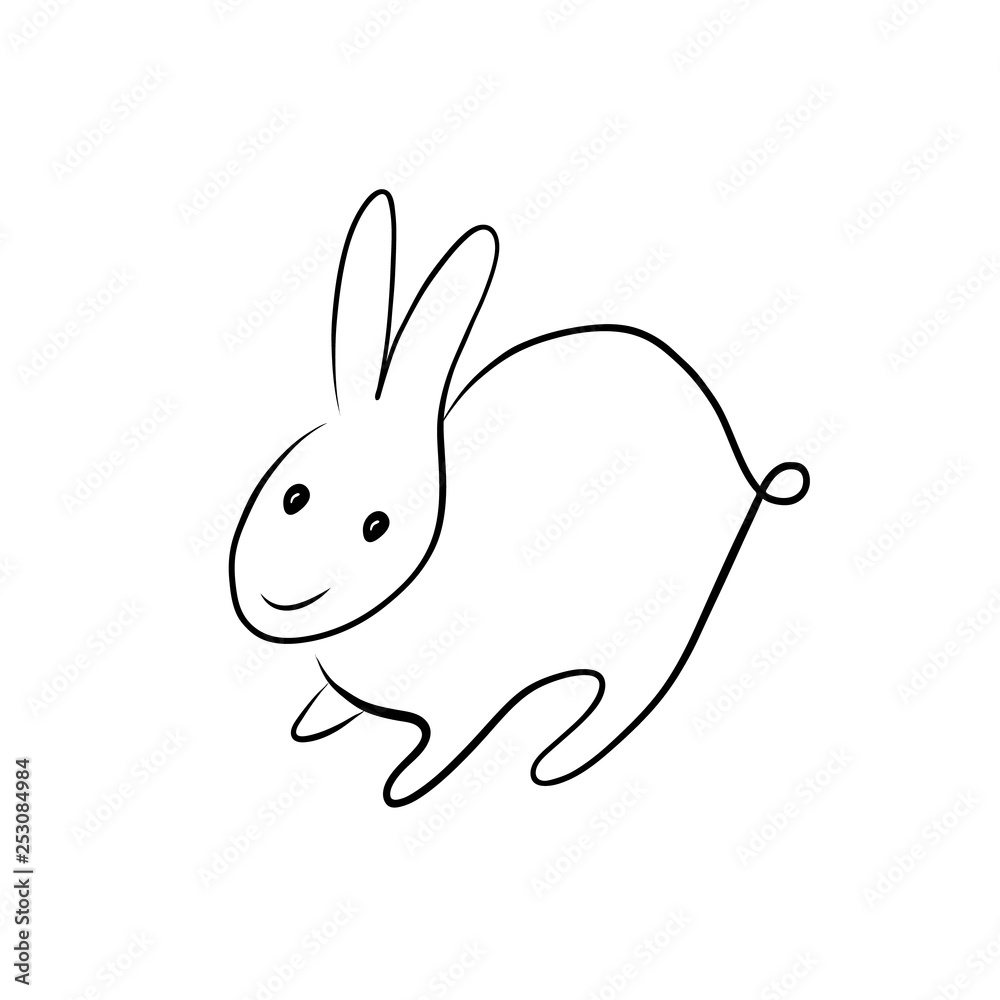 Bunny rabbit line art icon. Abstract outline rabbit. Hand drawn style ...
