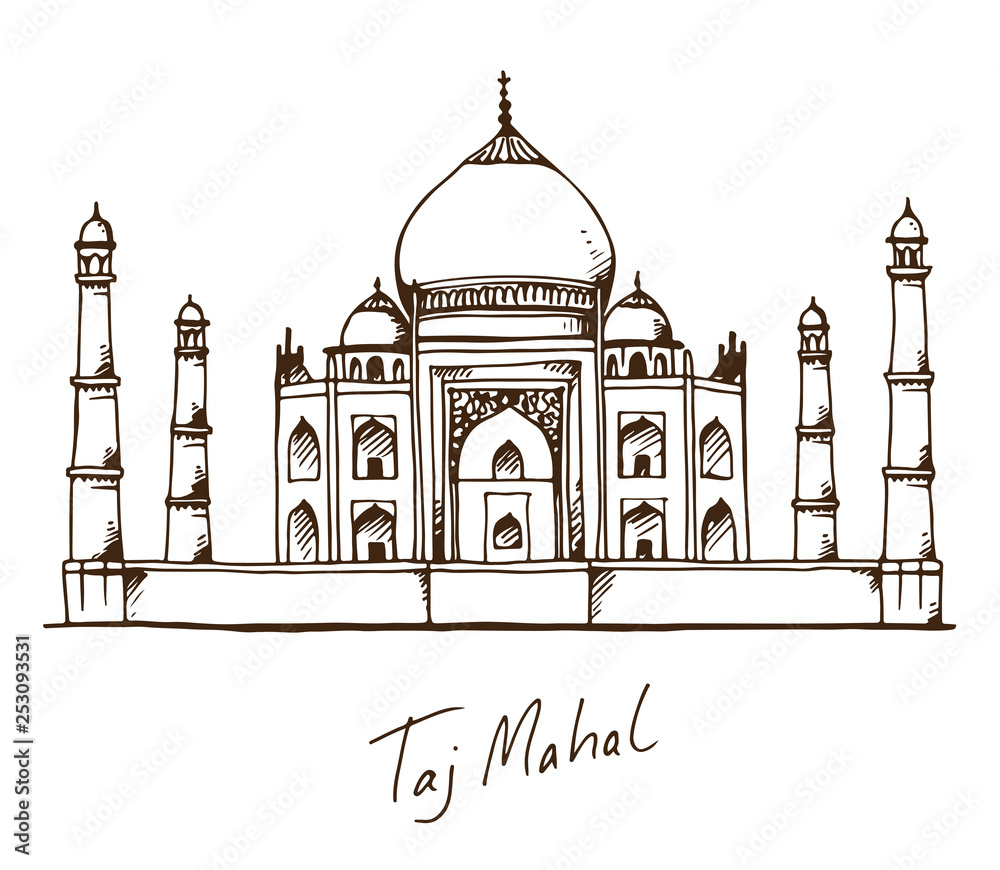 World tourist attractions, vector Taj Mahal in Agra, India Stock Vector ...