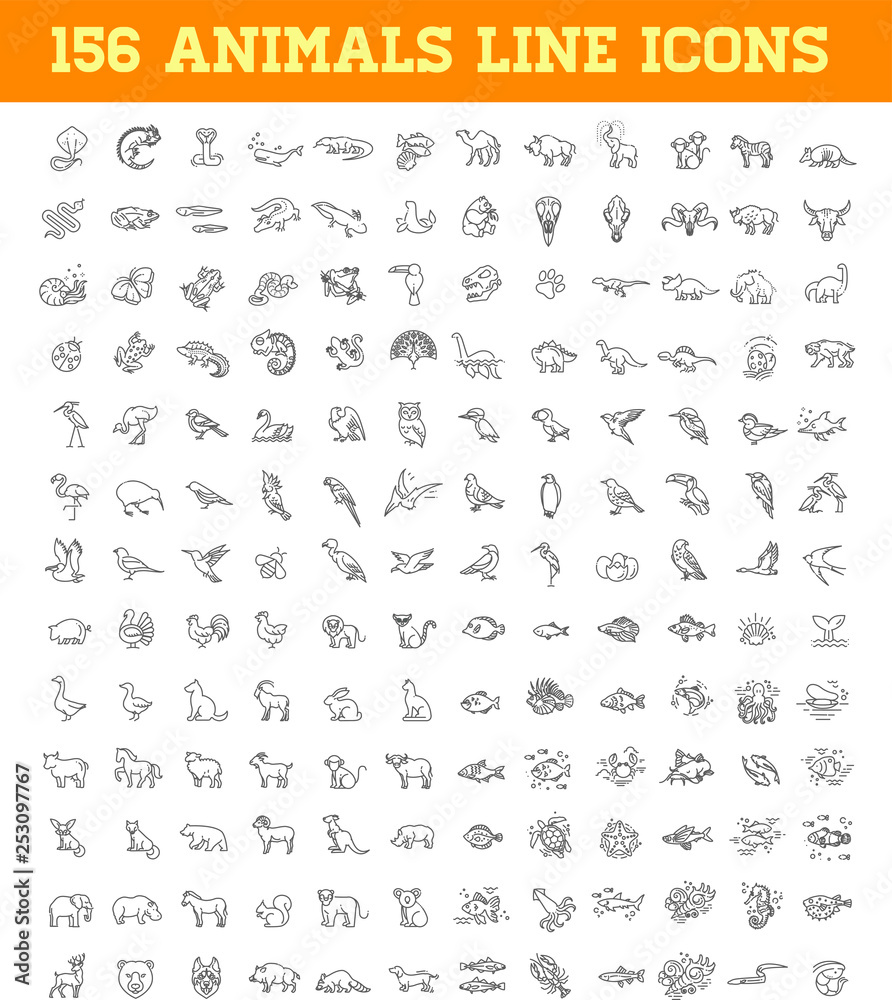 Line animals concepts. Vector thin Icons set Stock Vector | Adobe Stock
