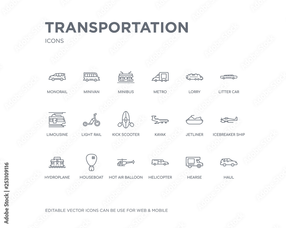 simple set of transportation vector line icons. contains such icons as ...