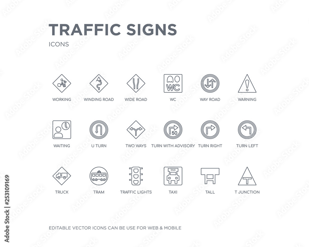 simple set of traffic signs vector line icons. contains such icons as t ...
