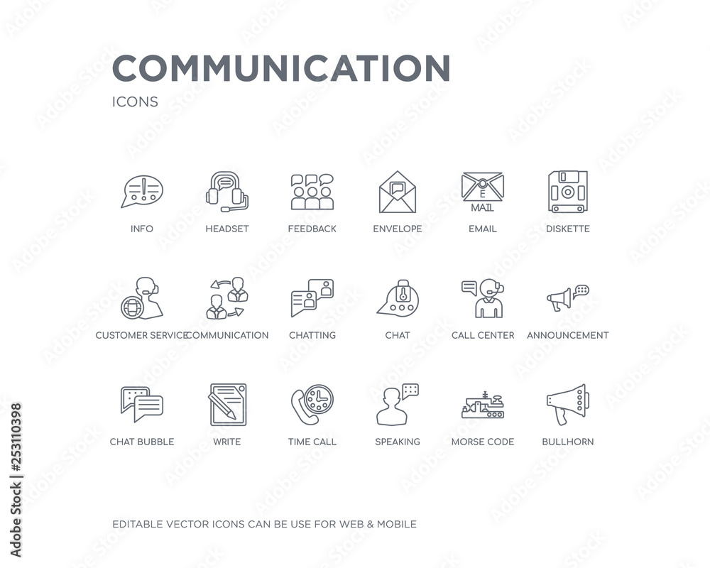 simple set of communication vector line icons. contains such icons as ...