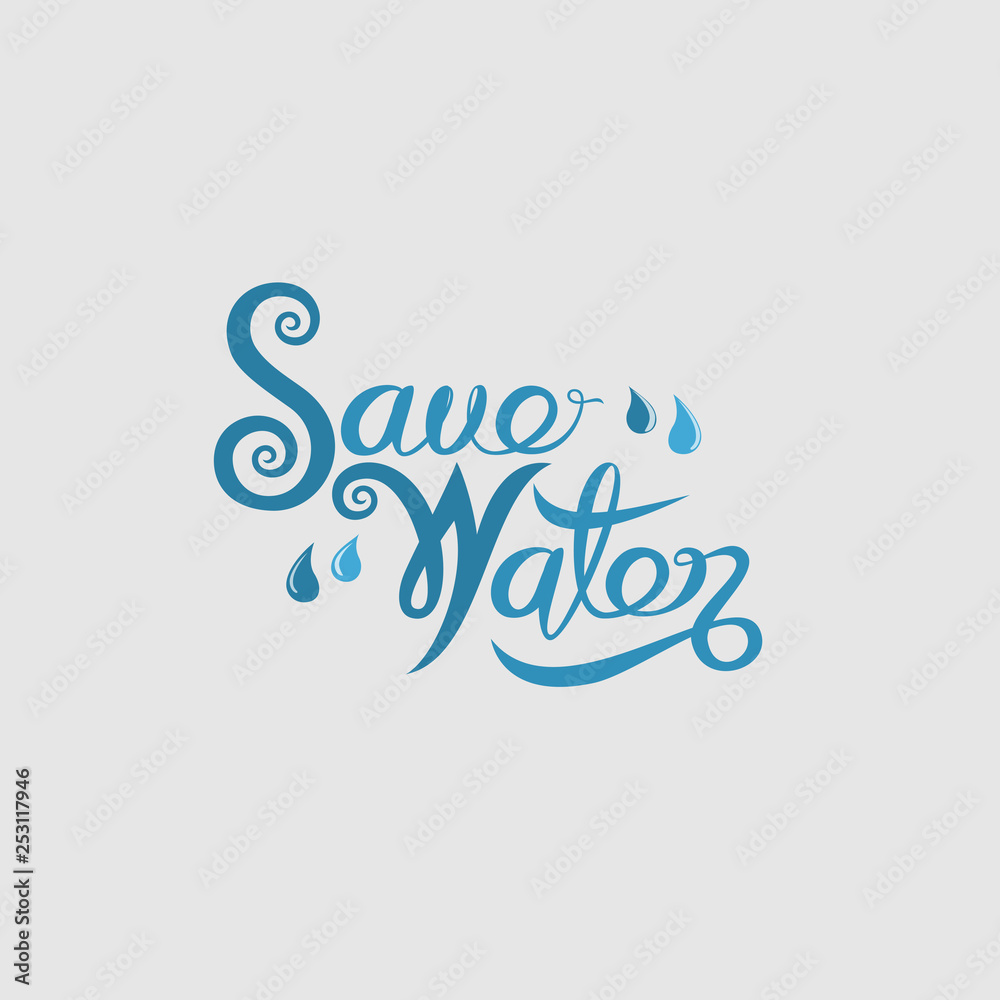 Blue Save Water Typographical Design Elements.World Water Day icon ...