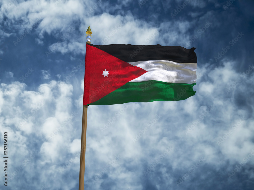 Jordan flag Silk waving flag of Jordan made transparent fabric with ...