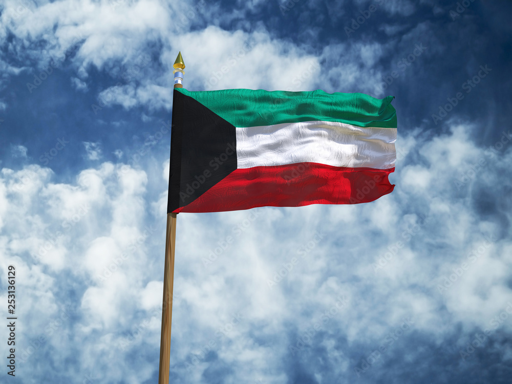 Kuwait flag Silk waving flag of Kuwait made transparent fabric with ...