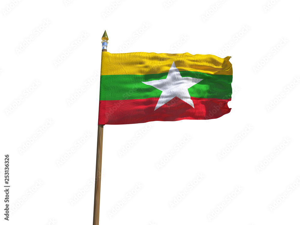 Myanmar flag Isolated Silk waving flag of Republic of the Union of ...