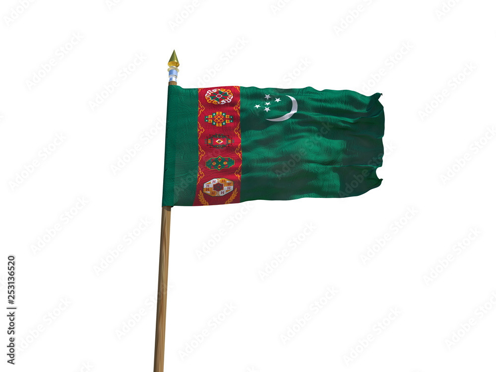 Turkmenistan flag Isolated Silk waving flag of Turkmenia made ...