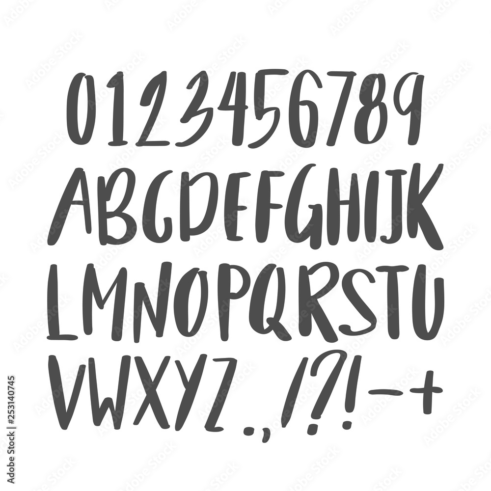 Set of cute letters, numbers and symbols. Hand drawn graphic font ...
