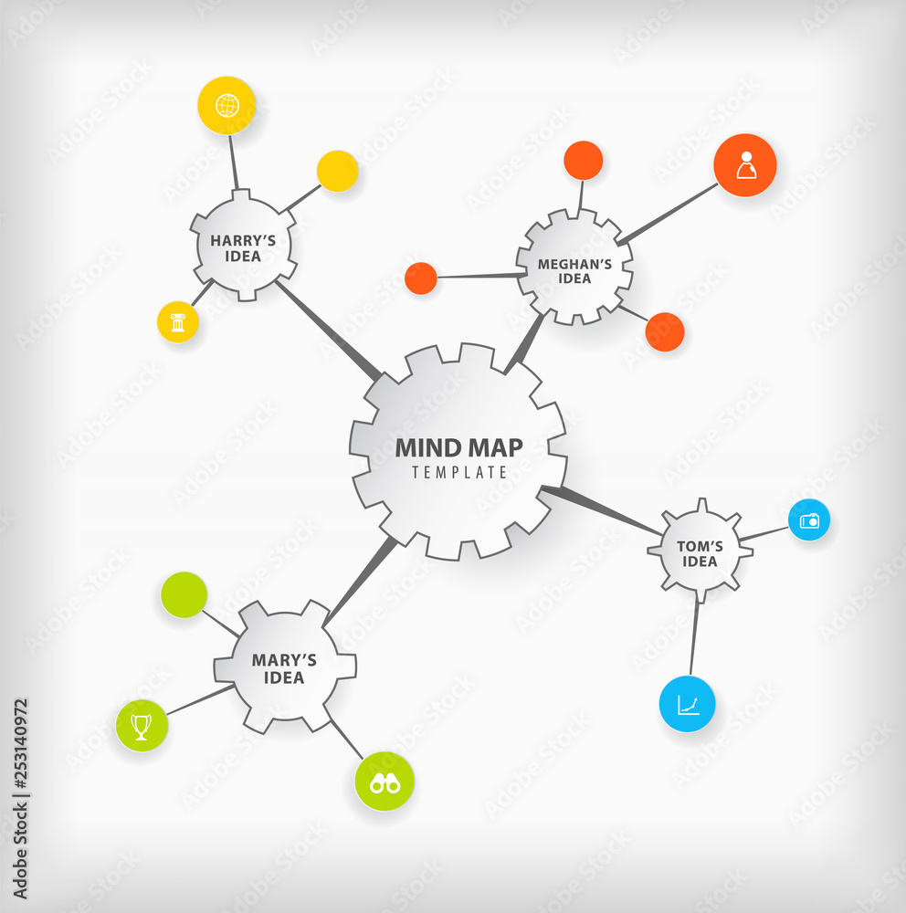 Vector mind map template with cogwheels and place for your ideas. Stock ...