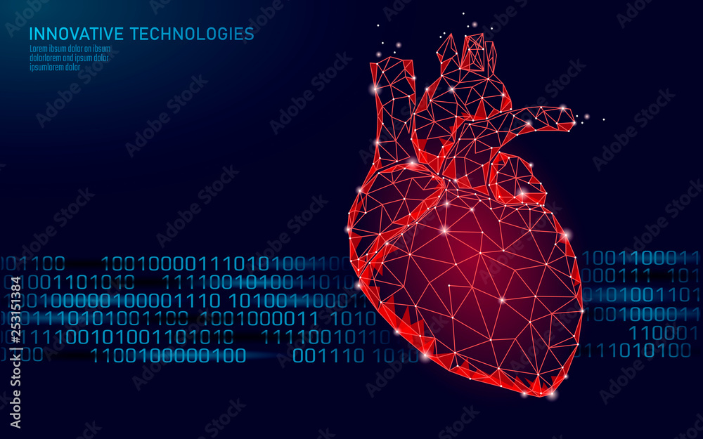 Healthy human heart beats 3d medicine model low poly. Triangle ...
