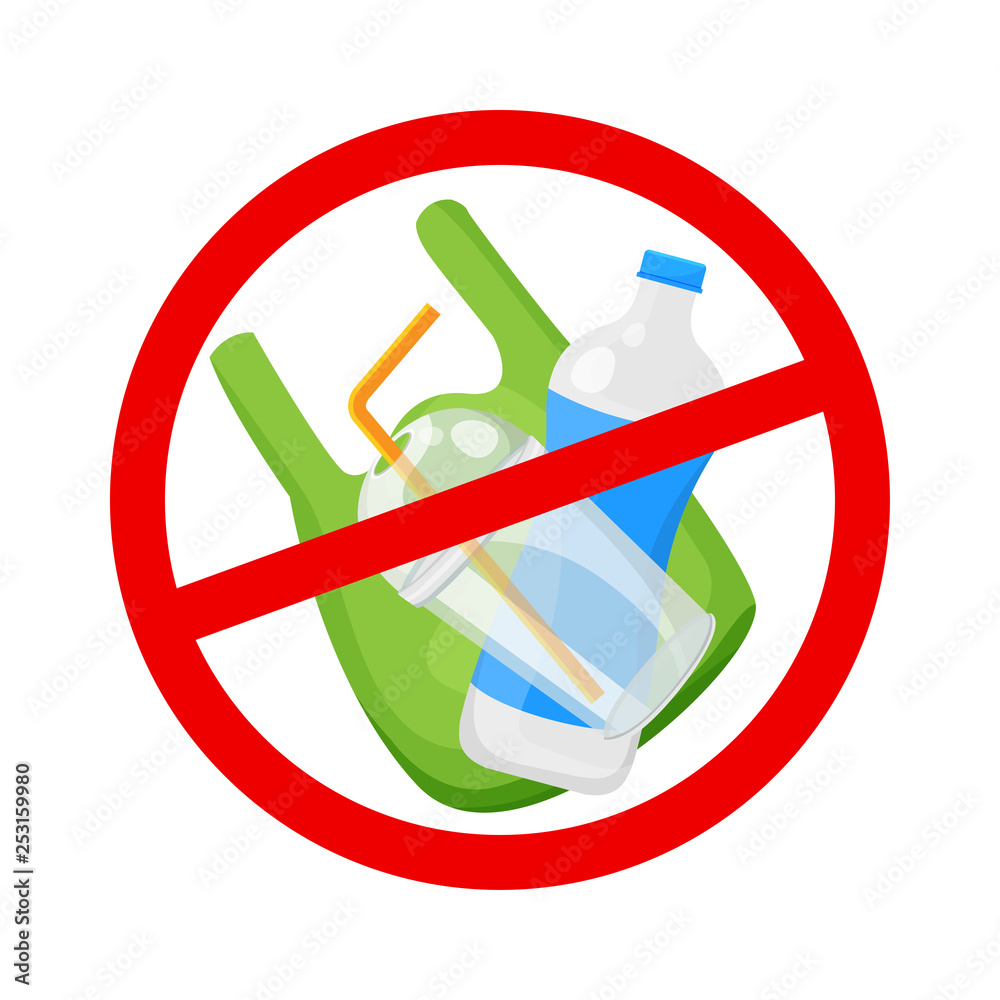 warning sign stop plastic waste isolated on white background, ban ...