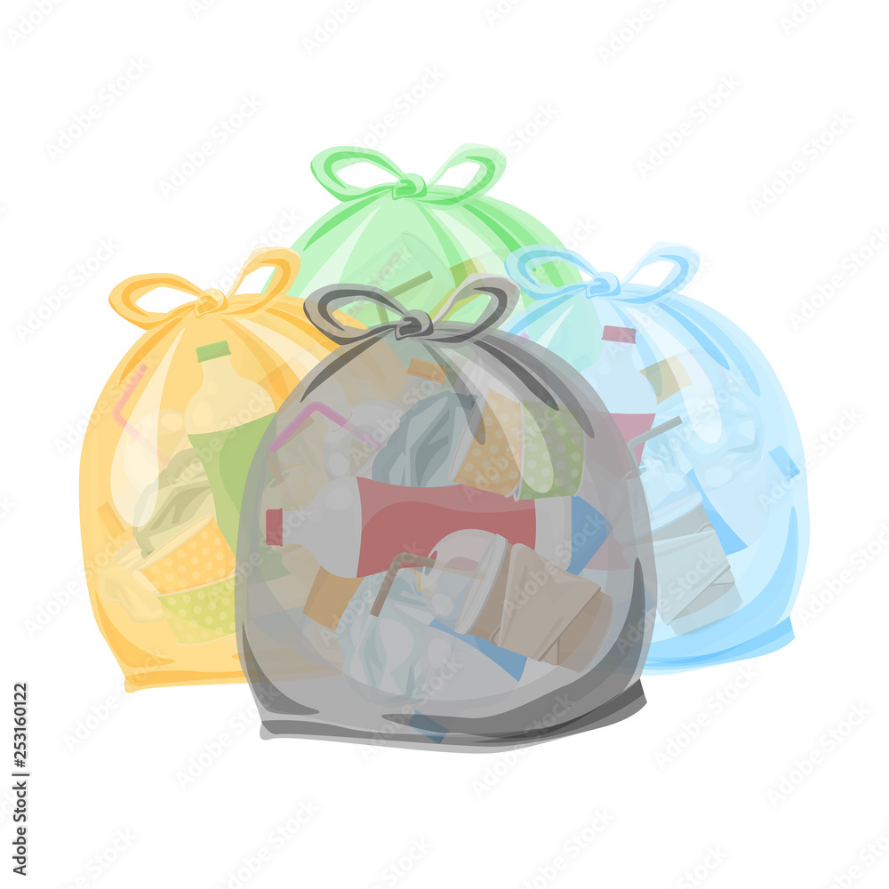plastic waste packed in the transparent plastic bags for waste ...