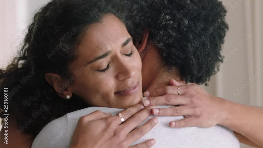 unhappy woman hugging boyfriend young couple having relationship ...