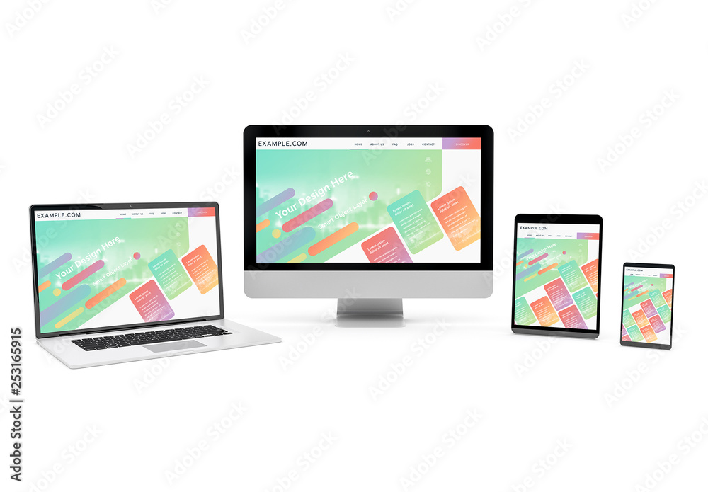 4 Screen Devices on White Background Mockup Stock Template | Adobe Stock