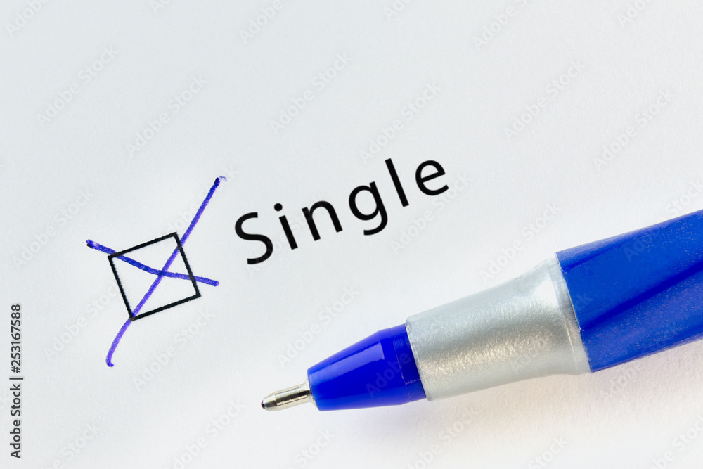 Single - checkbox with a cross on white paper with blue pen. Checklist ...