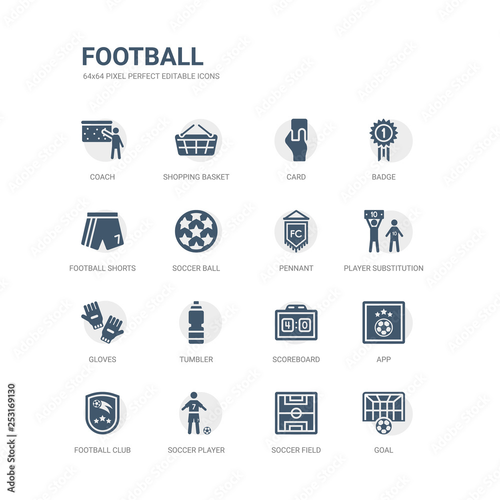 simple set of icons such as goal, soccer field, soccer player, football ...