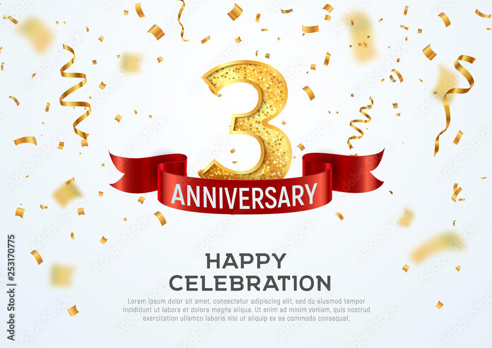 3 years anniversary vector banner template. Three year jubilee with red ...