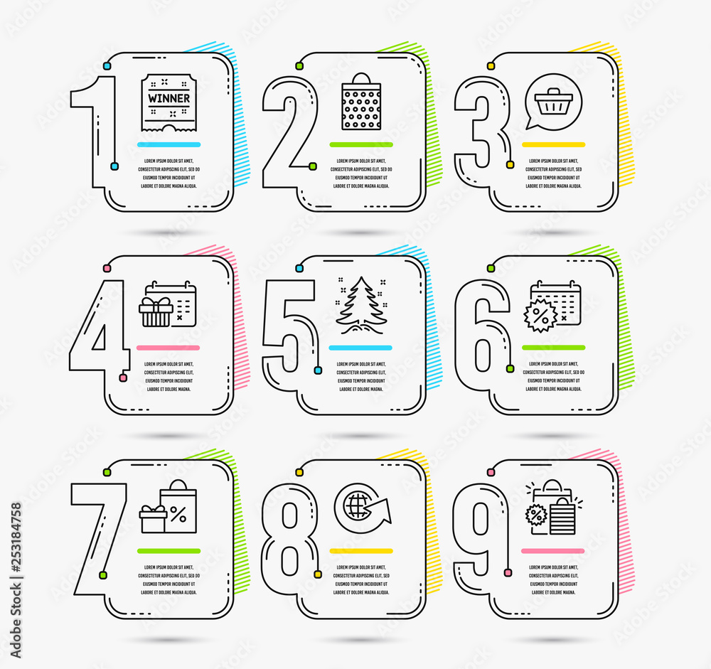 Infographic template with numbers 9 options. Set of Calendar discounts ...