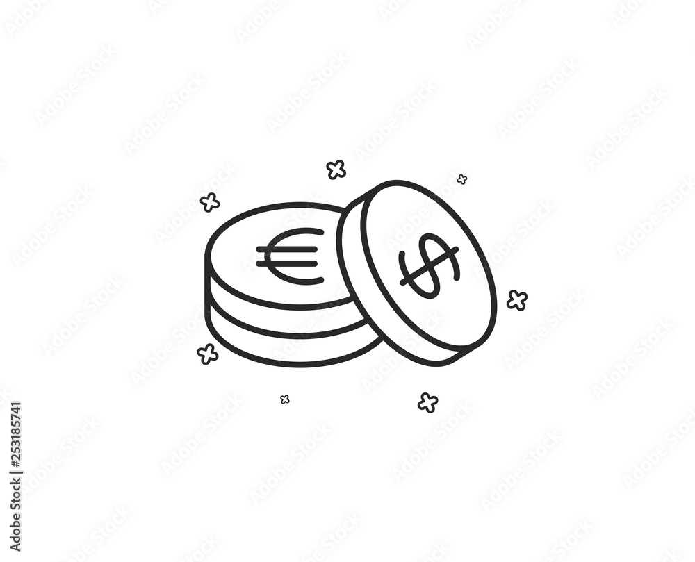 Coins money line icon. Banking currency sign. Euro and Dollar Cash ...