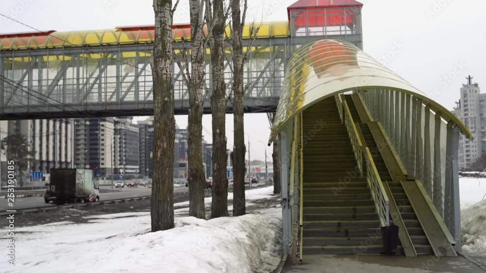 the pedestrian overpass is equipped with a modern ramp for disabled ...