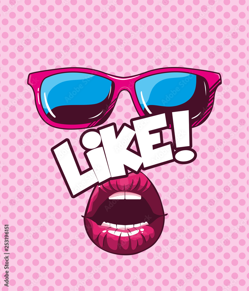 Sexy Female Lips And Sunglasses Pop Art Style Stock Vector Adobe Stock