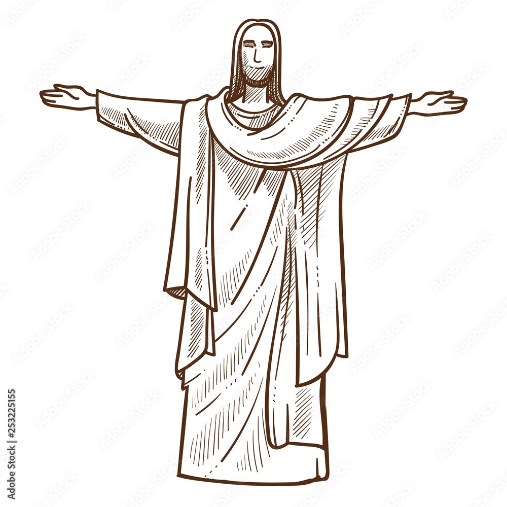 Jesus Christ statue in Rio de Janeiro monochrome sketch outline Stock ...