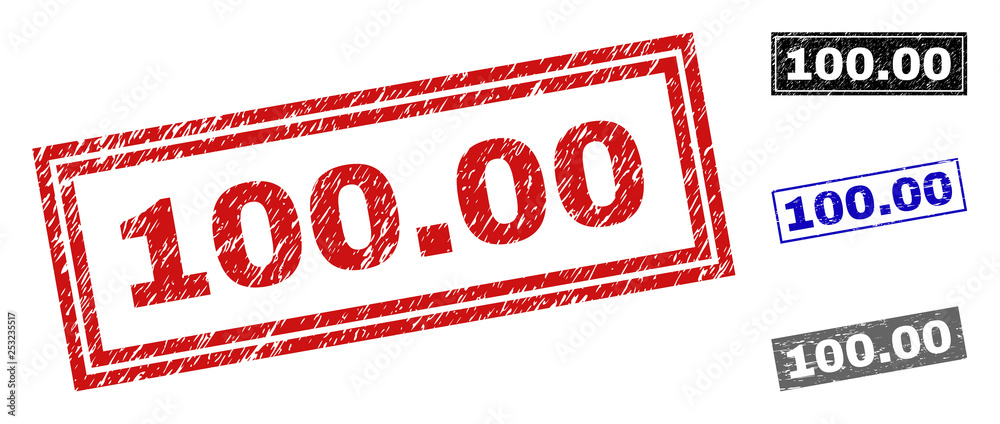 Grunge 100.00 rectangle stamp seals isolated on a white background ...
