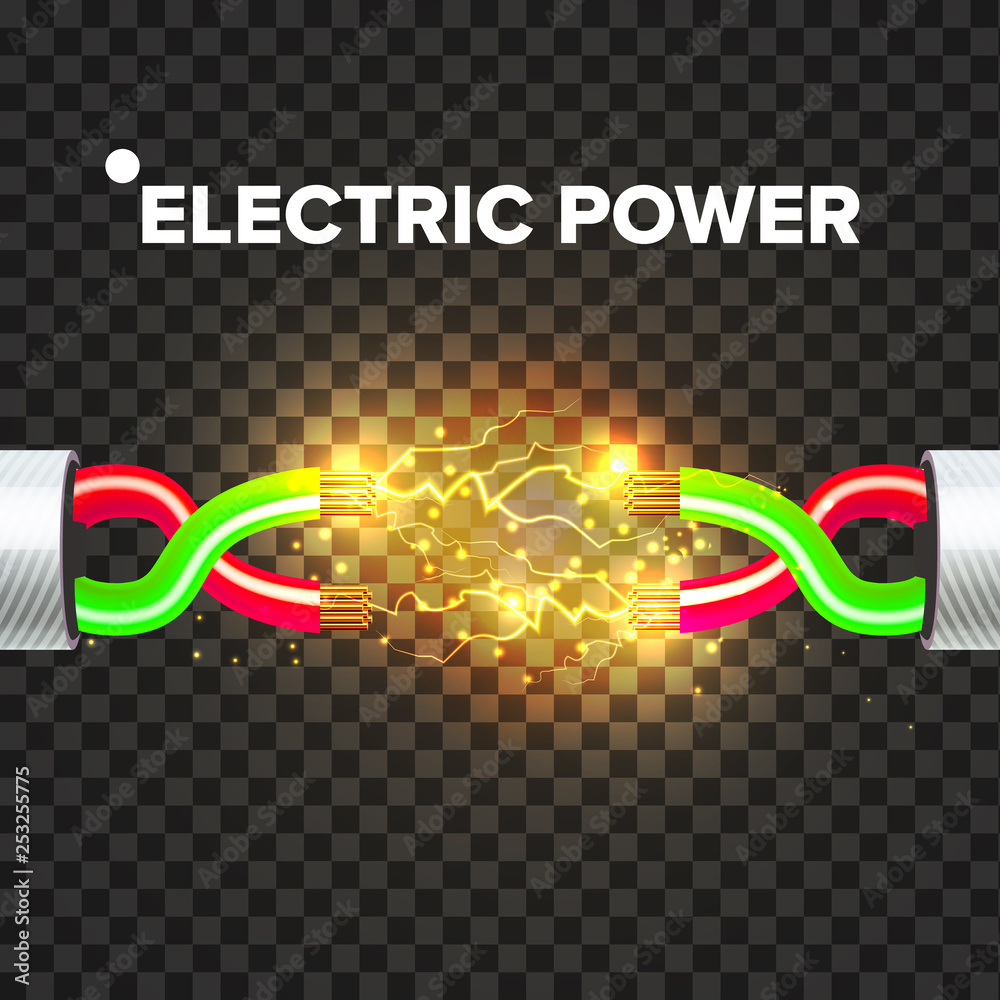 Break Electric Cable Vector. Electric Arc Power. Electricity Energy. 3D ...