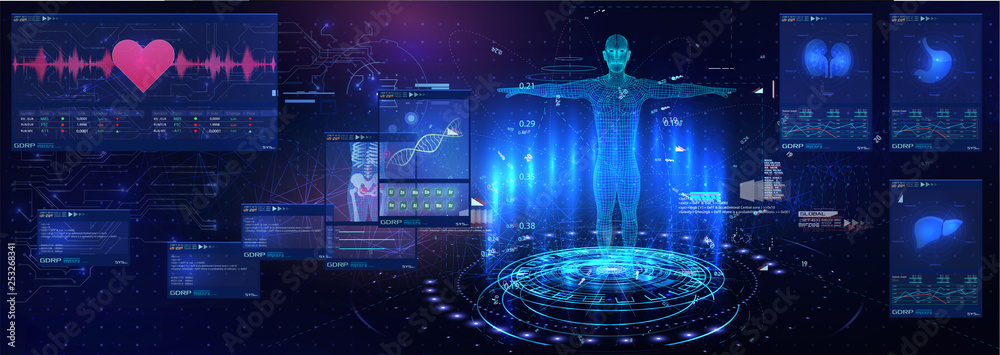 Medical examination in style HUD GUI. Medical Health Care Human Virtual ...