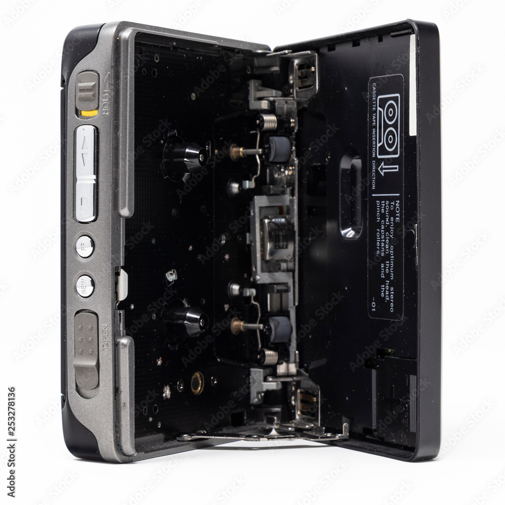 Vintage audio player. Old fashioned portable cassette player, cult ...