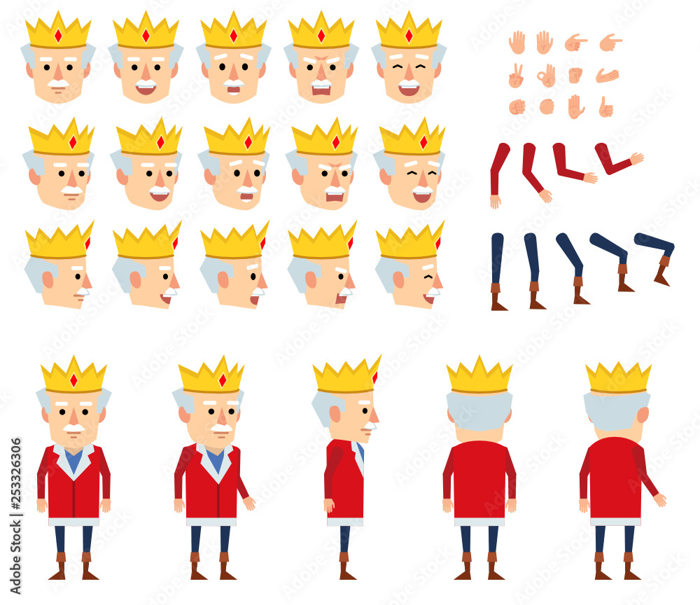 Old king creation set. Various gestures, emotions, diverse poses, views ...