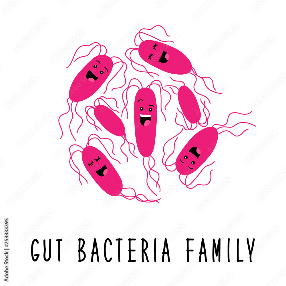 Funny gut bacteria family cartoon characters isolated on white, gut and ...