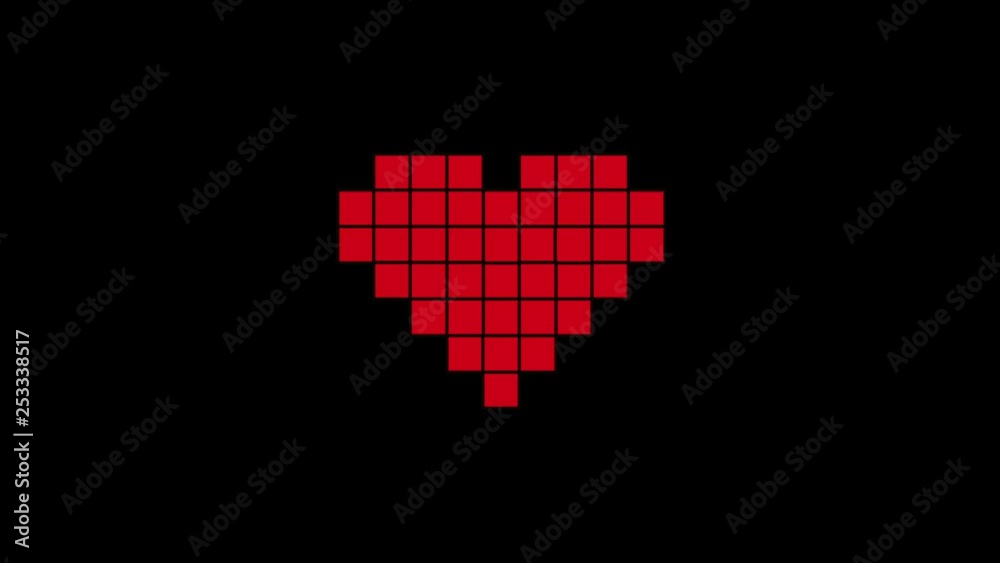 Red Pixel Art Heart in Retro Style. Animation 4K on a black background ...