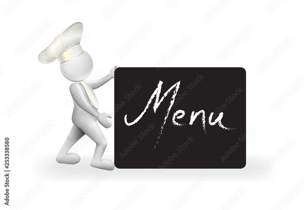 Vetor de 3D People chef with a menu sign logo vector do Stock | Adobe Stock