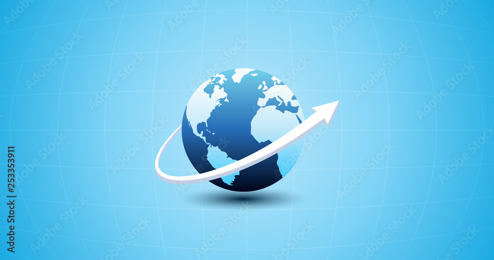 Abstract financial chart with up arrow around globe in flat icon design ...