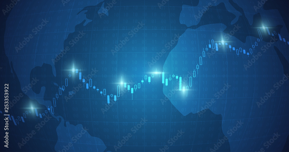 widescreen abstract financial candlestick chart in stock market with ...