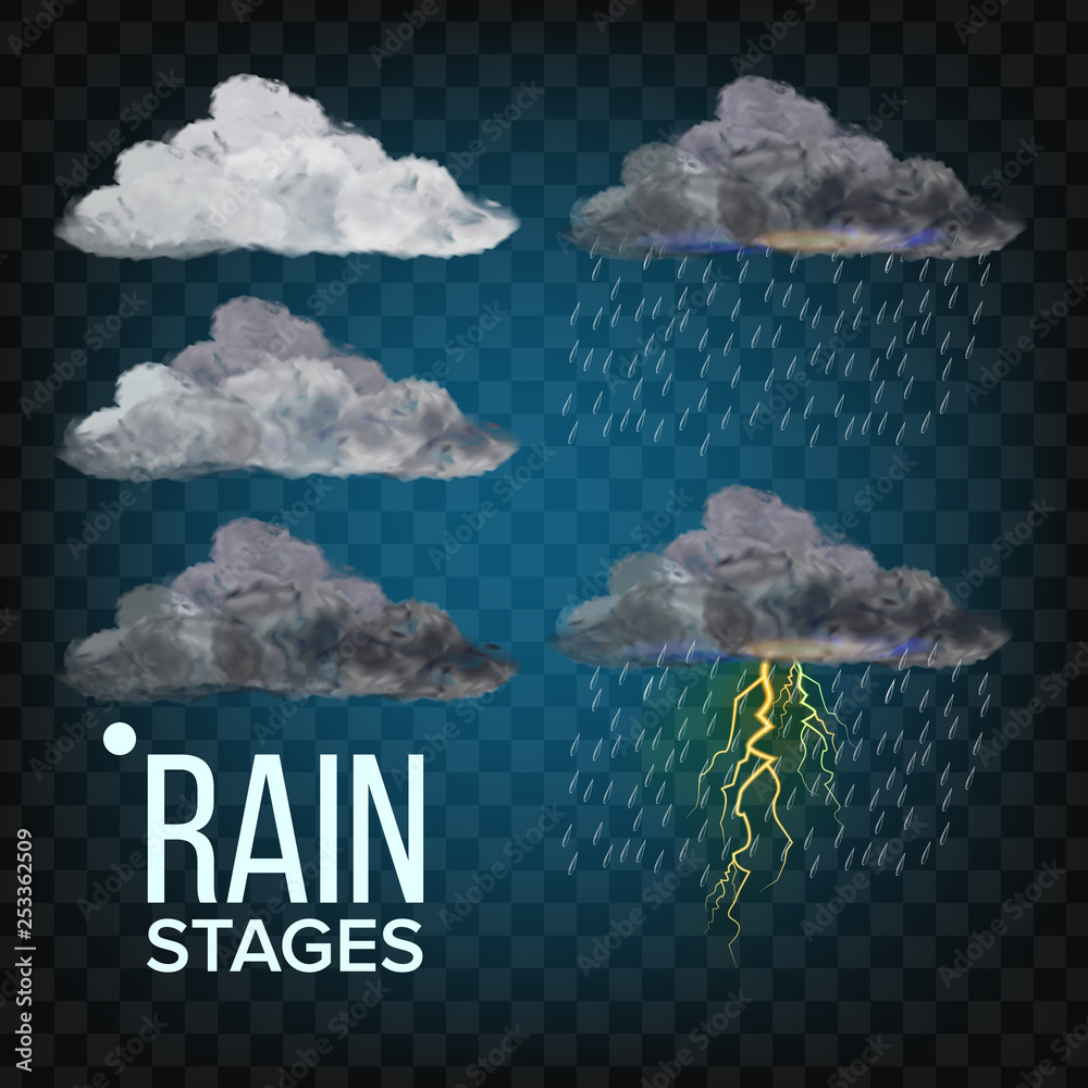 Rain Stages Vector. Cloud, Storm. Weather Icon. Realistic Isolated ...