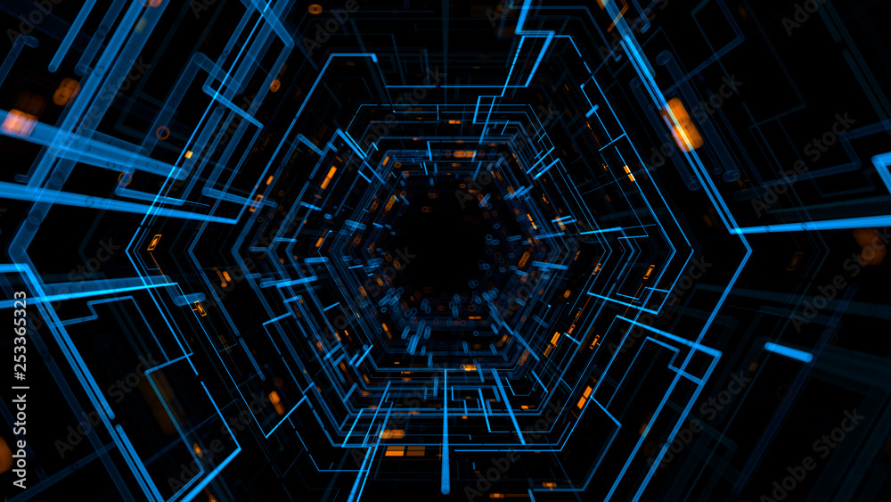 3d render abstract digital background with thick and thin lines. Square ...