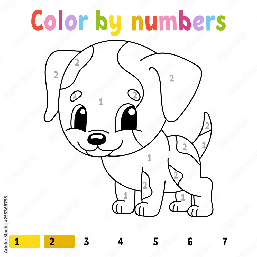 Color by numbers. Coloring book for kids. Cheerful character. Vector ...