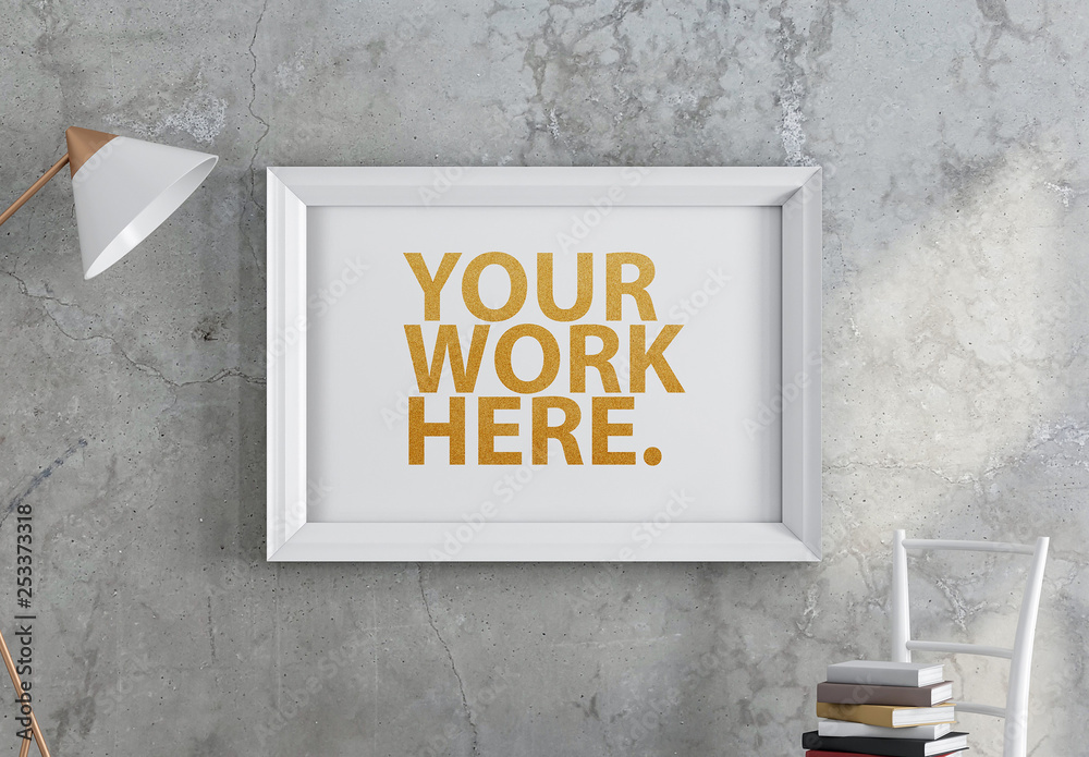 Square Frame on Concrete Wall Mockup Stock Template | Adobe Stock