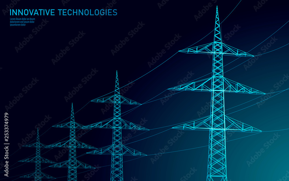 Low poly high voltage power line silhouette. Electricity supply ...