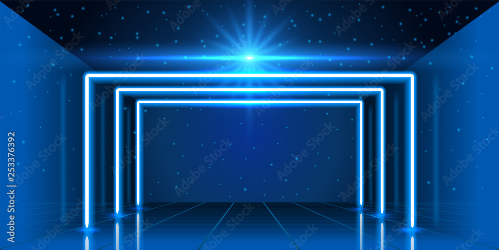 Cosmic background with fantastic corridor in hyperspace, neon geometric ...