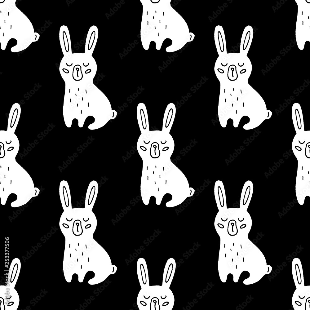 Cute cartoon rabbit background with hand drawn rabbits. Sweet vector ...